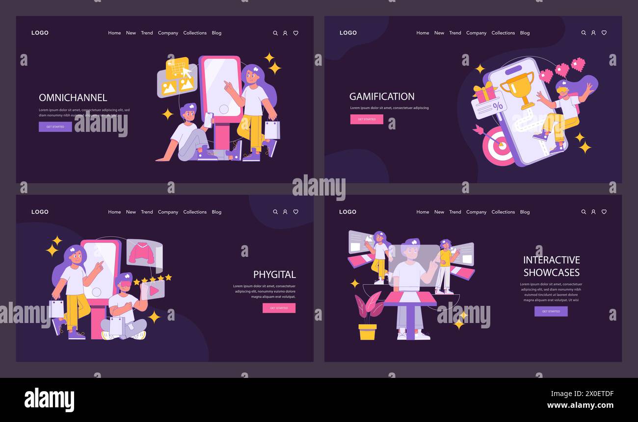 Phygital concept set. Seamless integration of physical and digital worlds in marketing ...