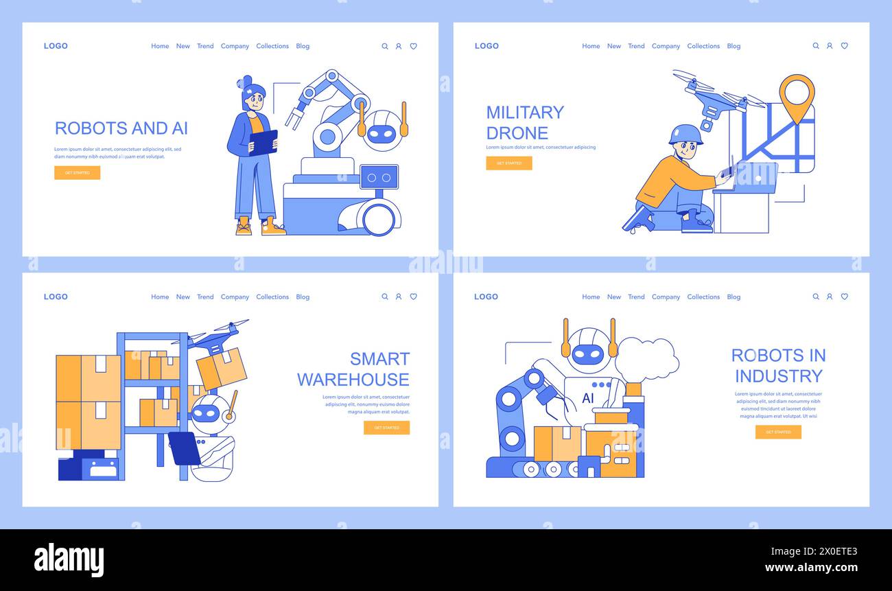 Robotics and AI web banner set. Interfaces showcasing automation in ...