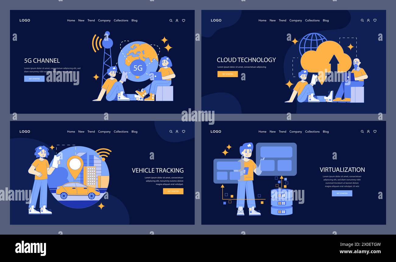 Digital Hyperconnectivity set. Networking and data exchange concepts ...