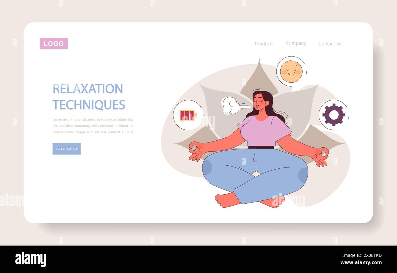 Relaxation techniques concept. Illustration of a woman practicing ...