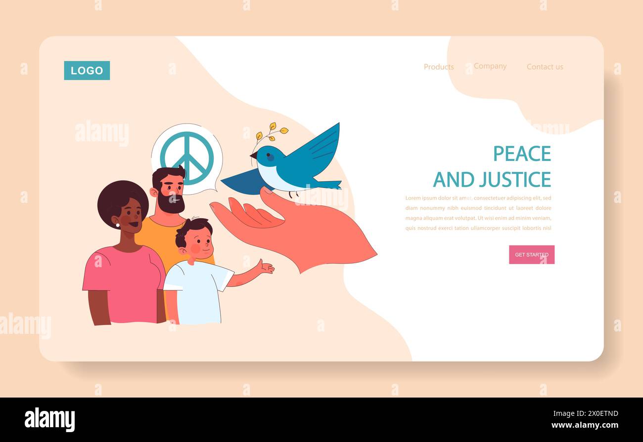 Peace and justice web or landing. Promoting global harmony and lawful equity. Emblems of ...