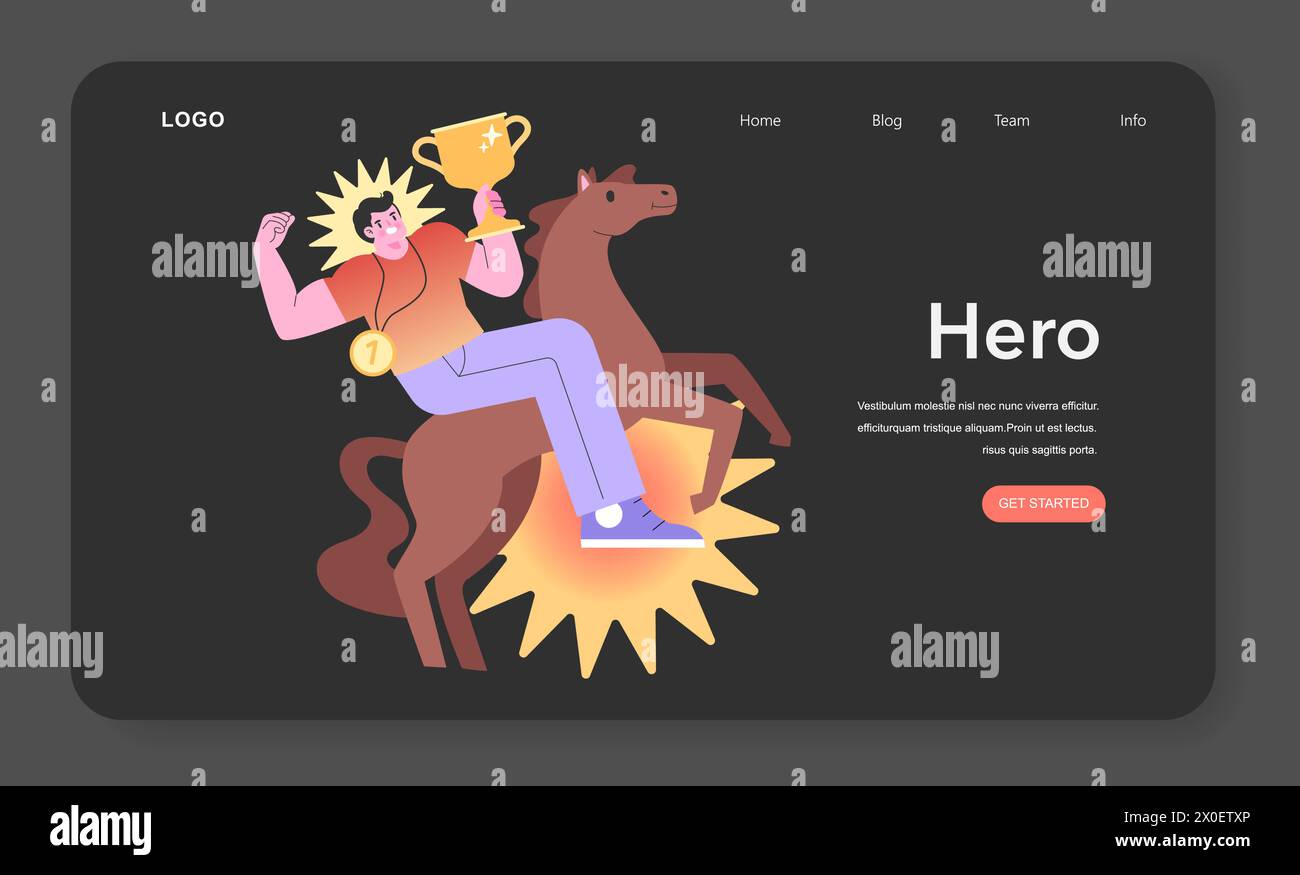 Hero Archetype illustration. A triumphant character raises a trophy ...