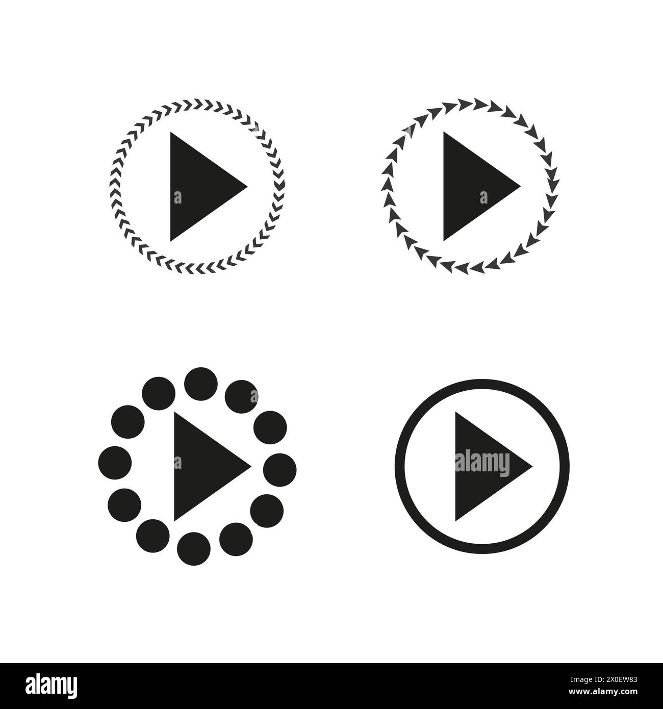 Play button icons set. Multimedia interface elements. Circular symbols collection. Vector ...