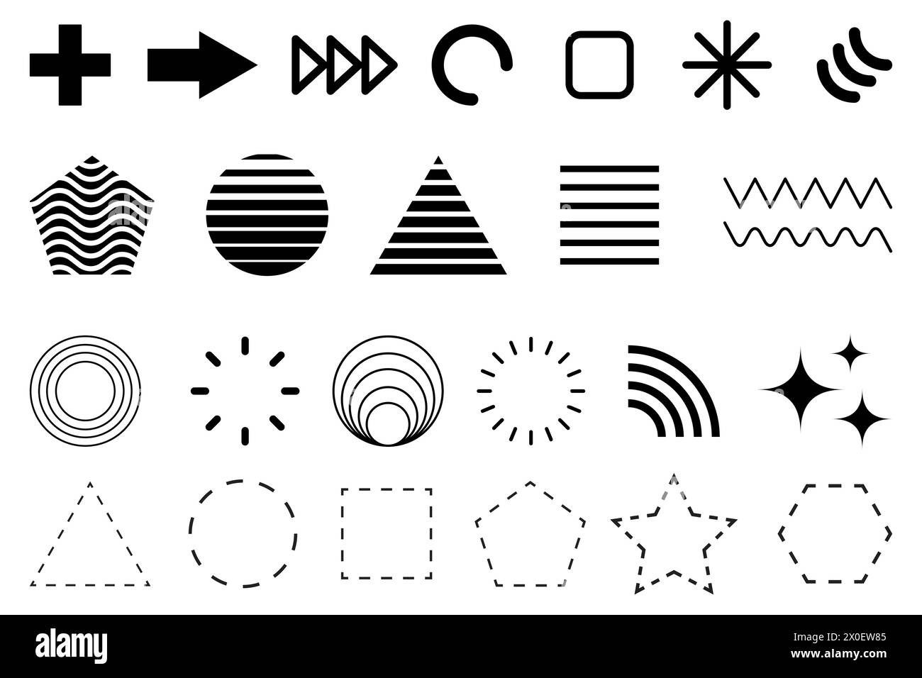 Dynamic geometric icons. Universal symbols set. Abstract elements pack ...