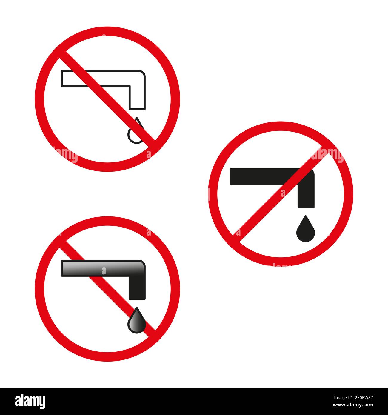 Prohibited water tap dripping. No leakage sign. Forbidden dripping ...