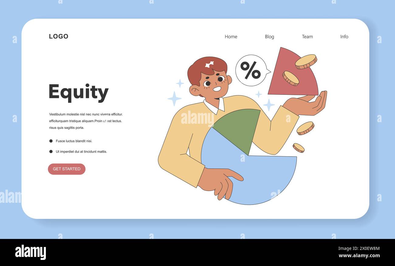 Equity concept. An entrepreneur examines the slices of a pie chart ...