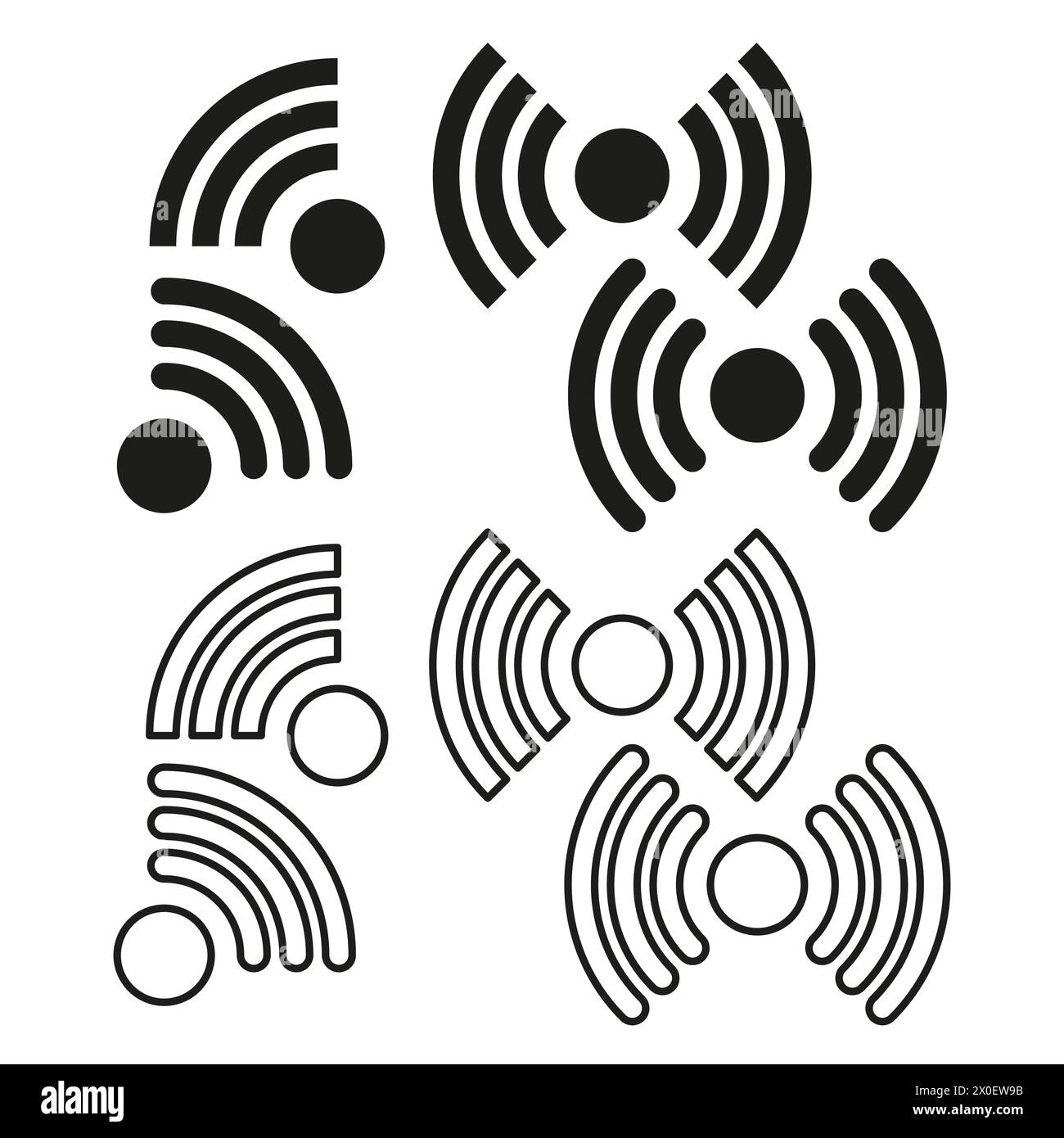 Wireless signal icons set. Various wifi waves symbols. Internet connectivity indicators. Vector ...