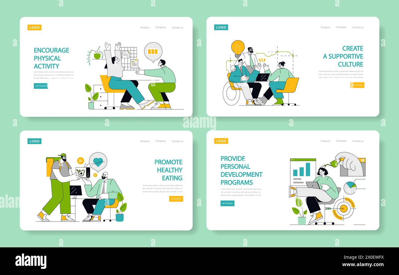 Employee Well-being concept. Vibrant scenes of workplace wellness, from ...