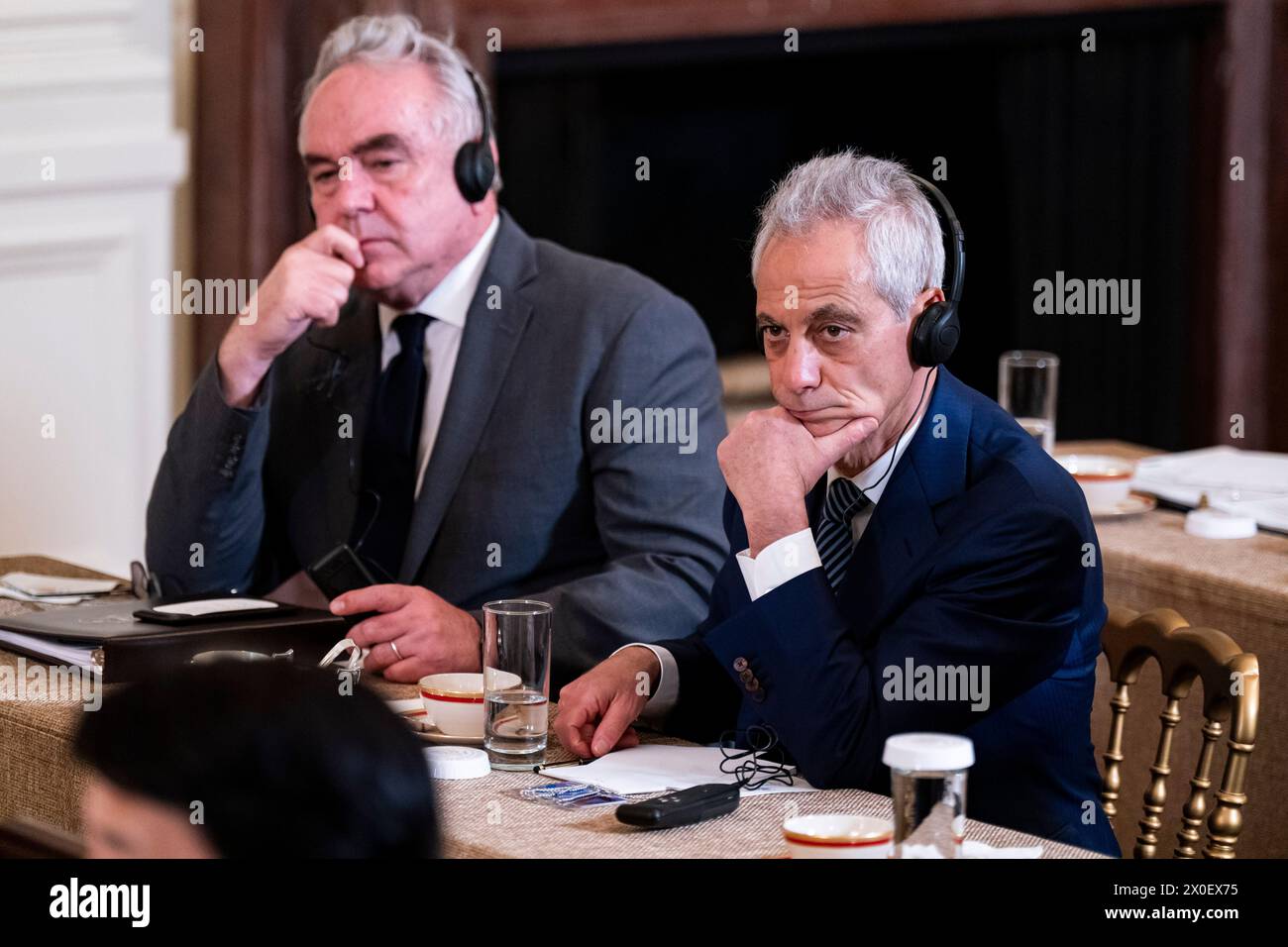 Rahm Emanuel, US ambassador to Japan, right, during a trilateral ...