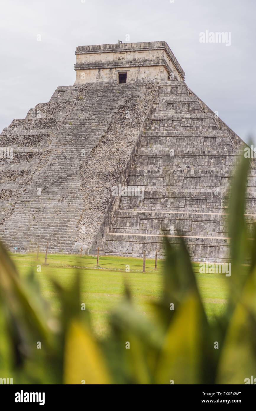 Old pyramid and temple of the castle of the Mayan architecture known as ...