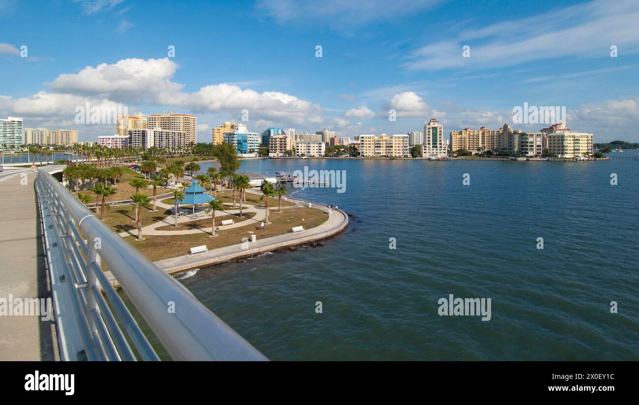 John Ringling Causeway Bridge overlooks Causeway Park on Sarasota Bay ...