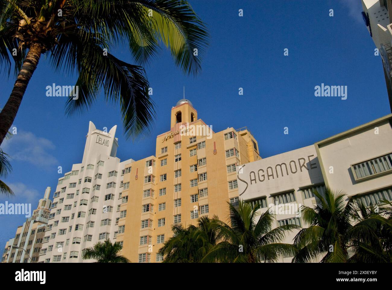 colorful Art Deco hotels on Collins Avenue in South Beach - Miami Beach ...