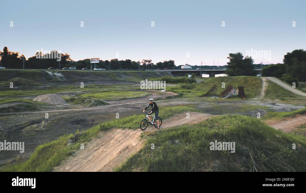 Aerial shot young man cycling hi-res stock photography and images - Alamy