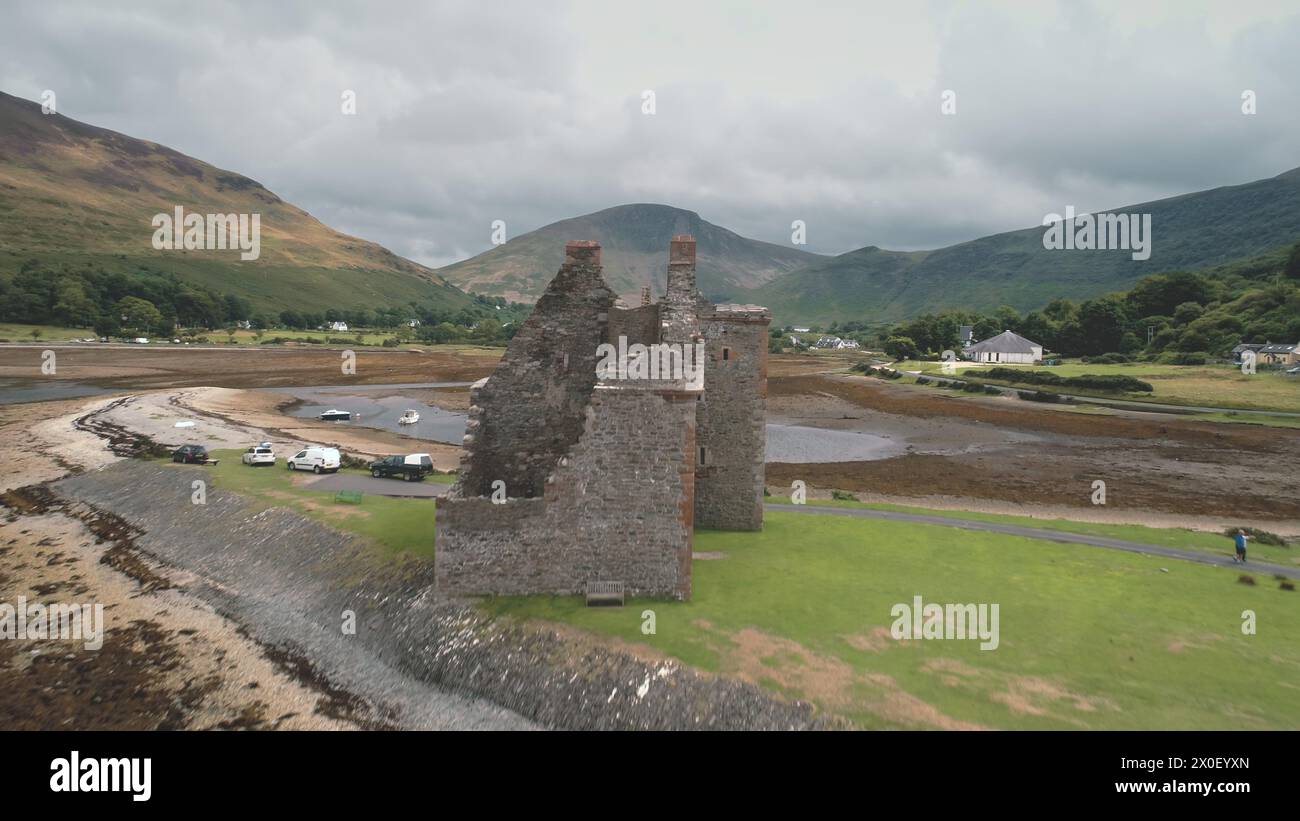 Closeup historical castle ruins aerial. Ruined architecture attraction ...