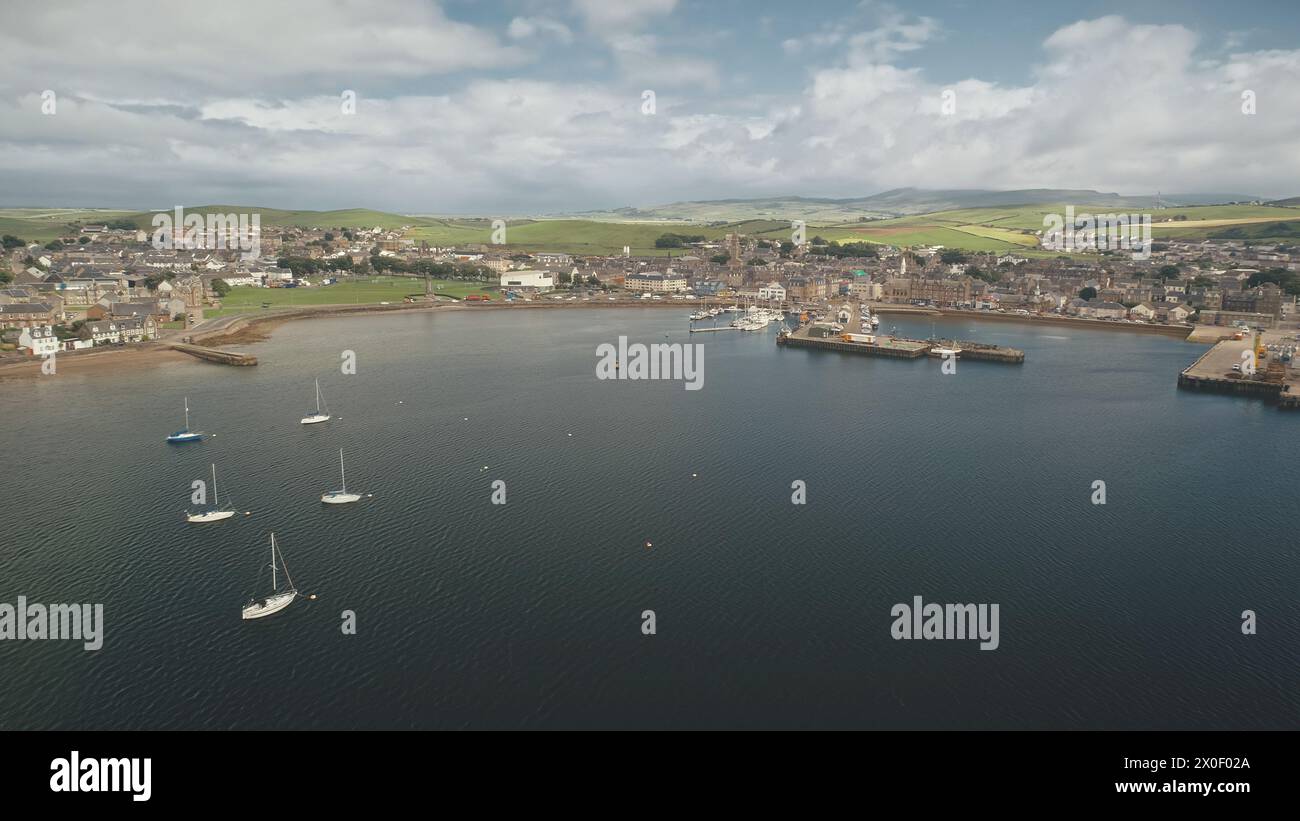 Yachts regatta at pier town cityscape aerial. Buildings at traffic road ...