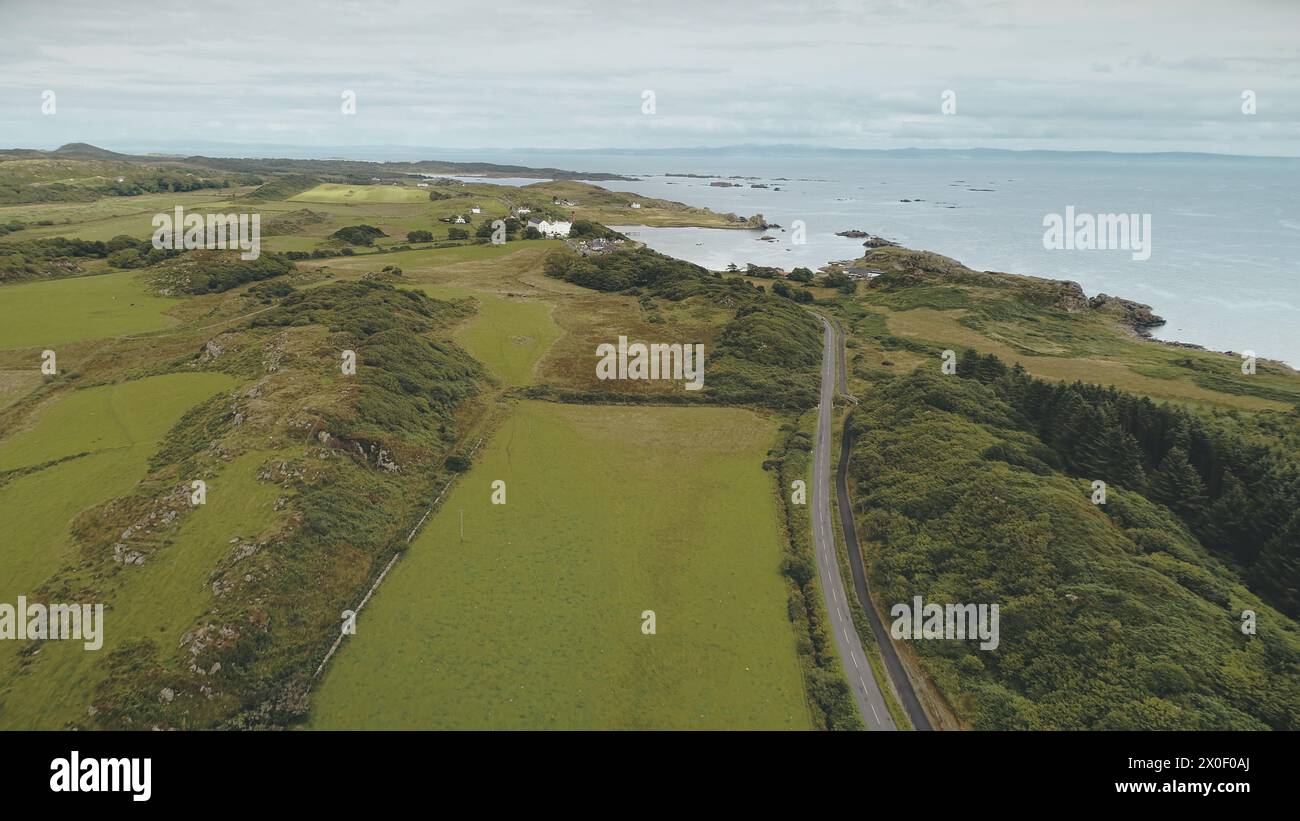 Countryside road at pine forest aerial. Nobody nature landscape at sea ...