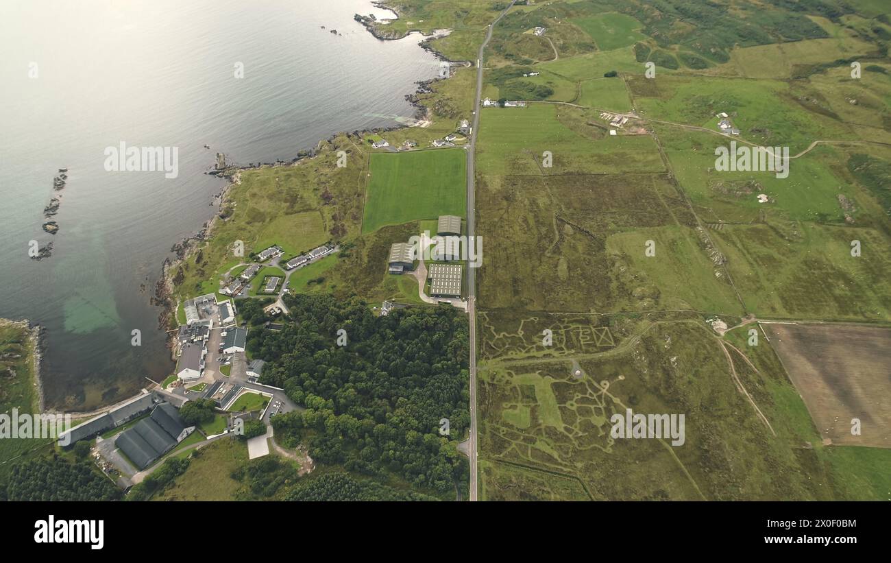 Top down alcohol industry building. Aerial industrial whiskey ...