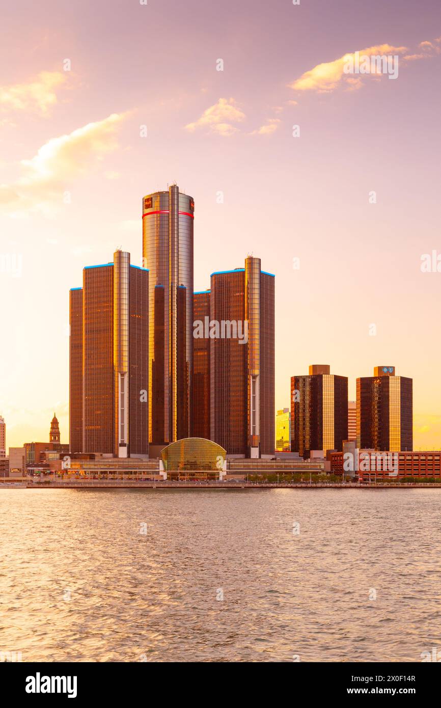 The Renaissance Center in Detroit, Michigan, USA, seen from the Detroit ...