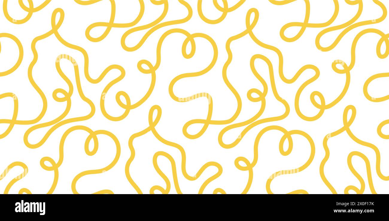 Noodle pasta seamless pattern vector background. Spaghetti curvy doodle ...