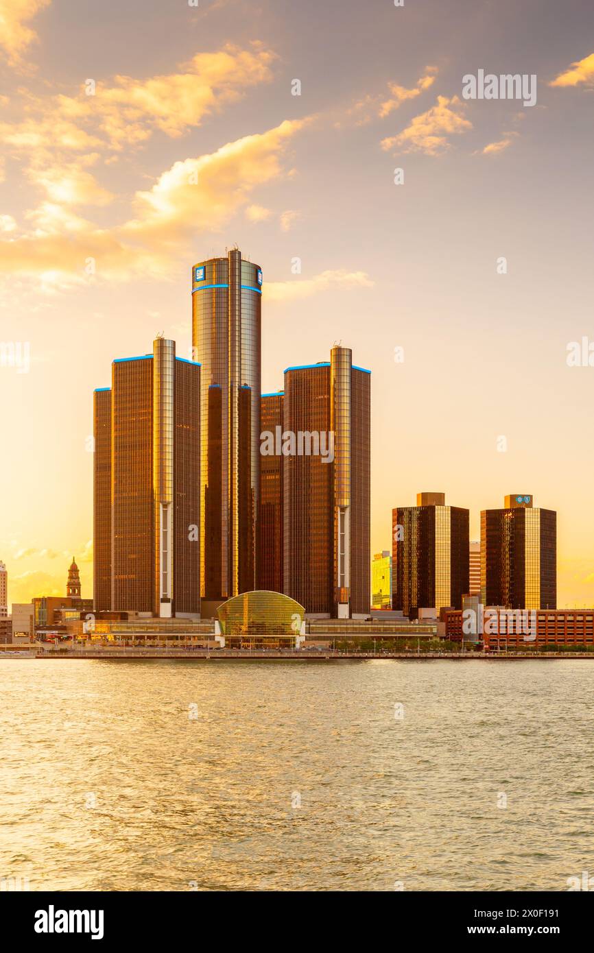 The Renaissance Center in Detroit, Michigan, USA, seen from the Detroit ...