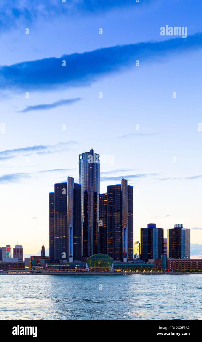 The Renaissance Center in Detroit, Michigan, USA, seen from the Detroit ...