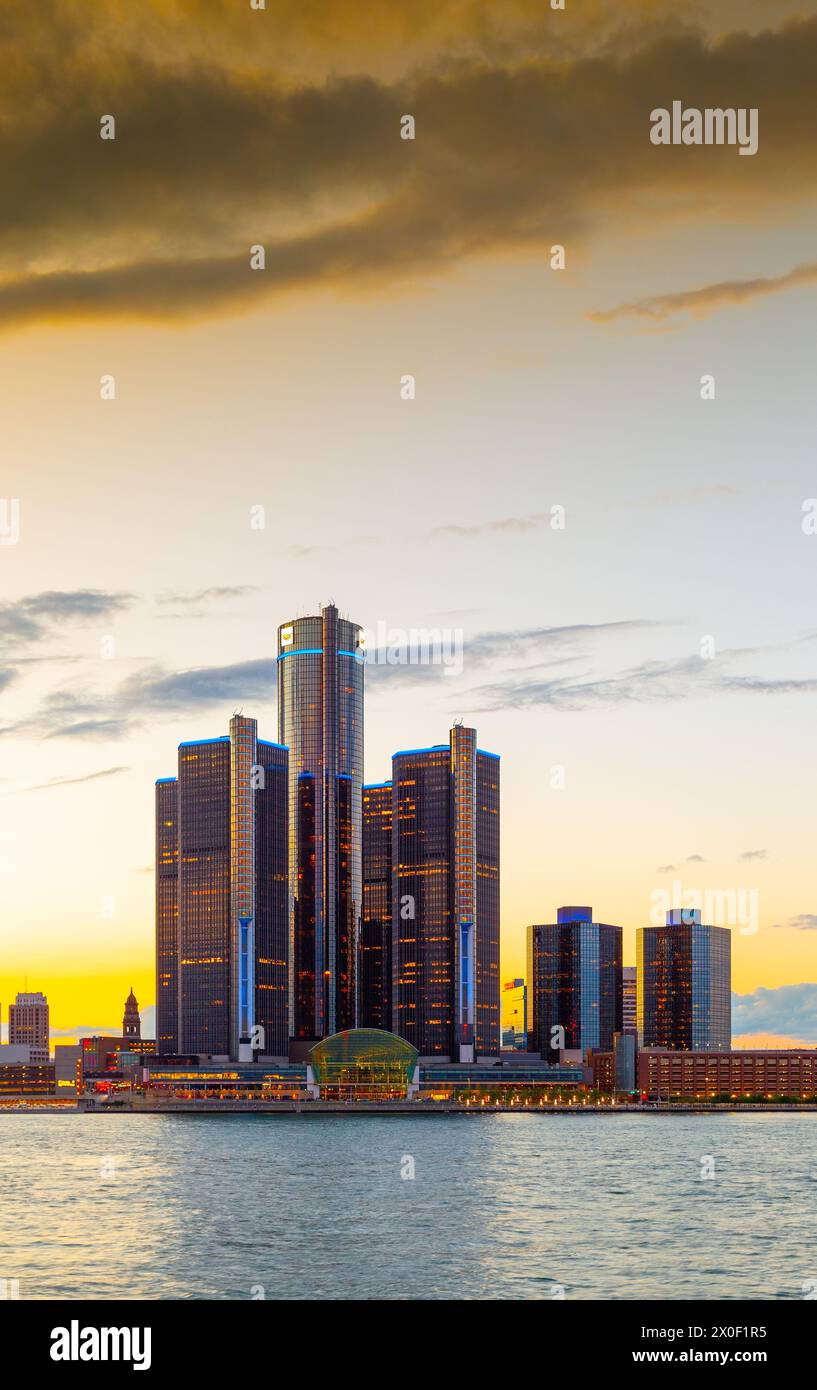 The Renaissance Center in Detroit, Michigan, USA, seen from the Detroit ...