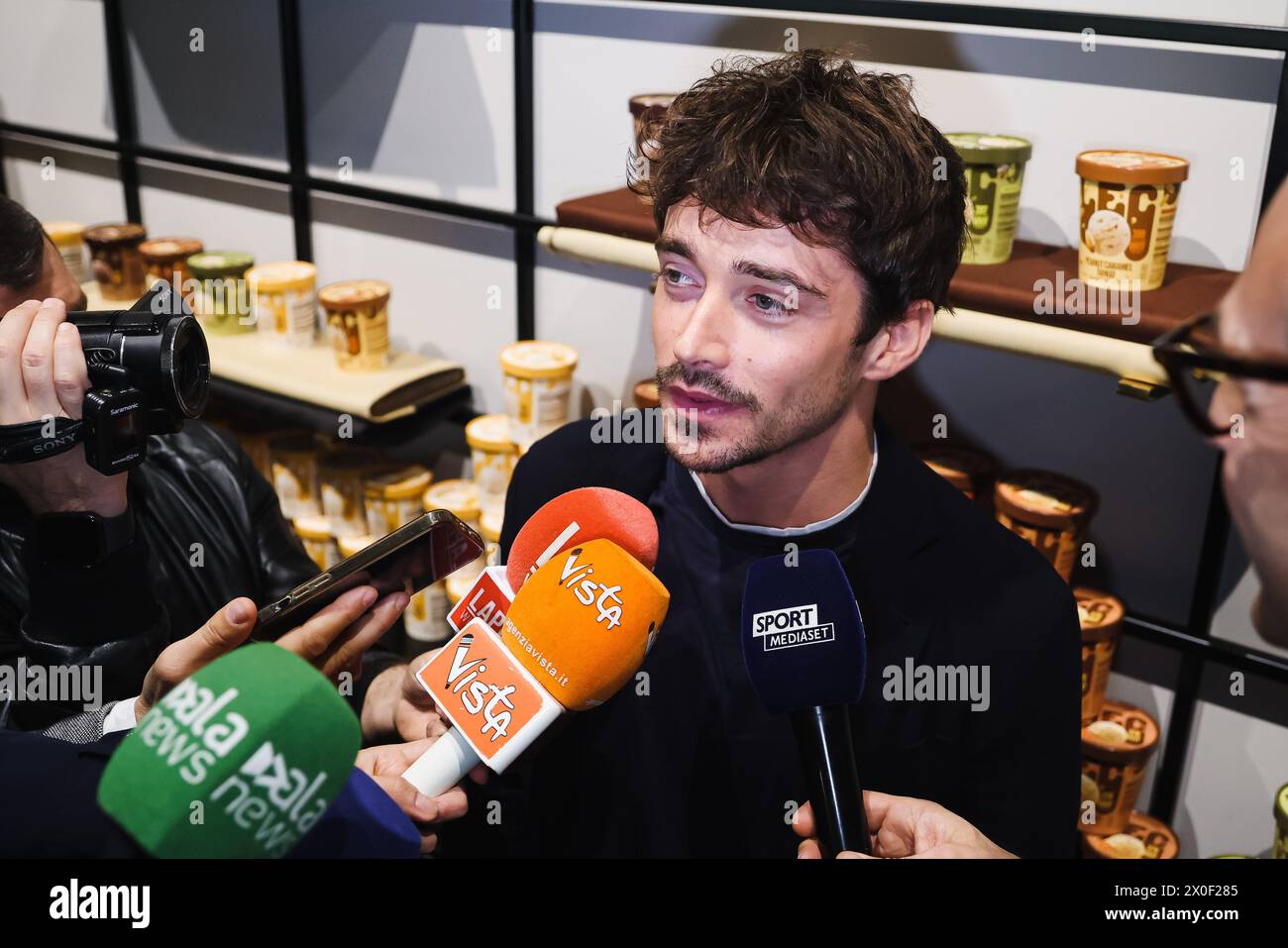 Milan, Italy. 11th Apr, 2024. F1 Ferrari driver Charles Leclerc is ...