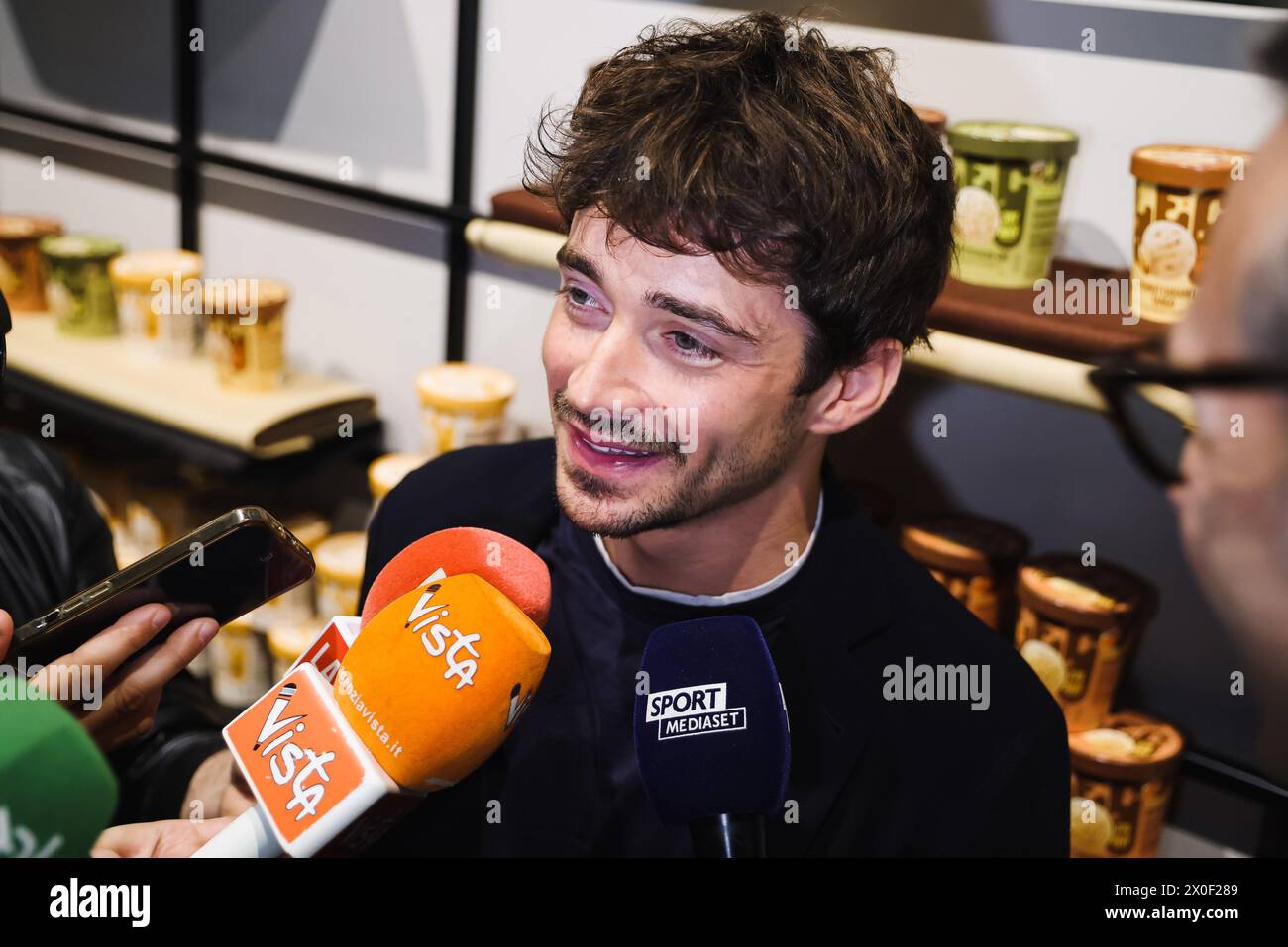 Milan, Italy. 11th Apr, 2024. F1 Ferrari driver Charles Leclerc is ...