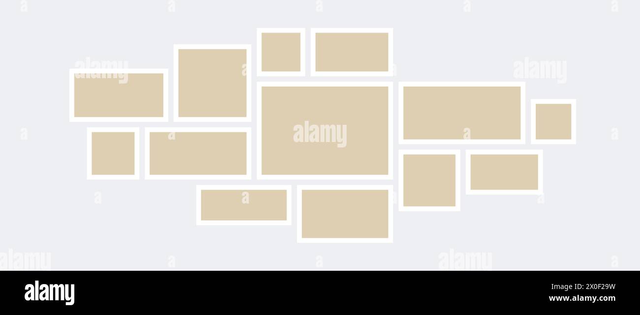 Moodboard or photo collage template. Mosaic art grid arrangement. Beige ...