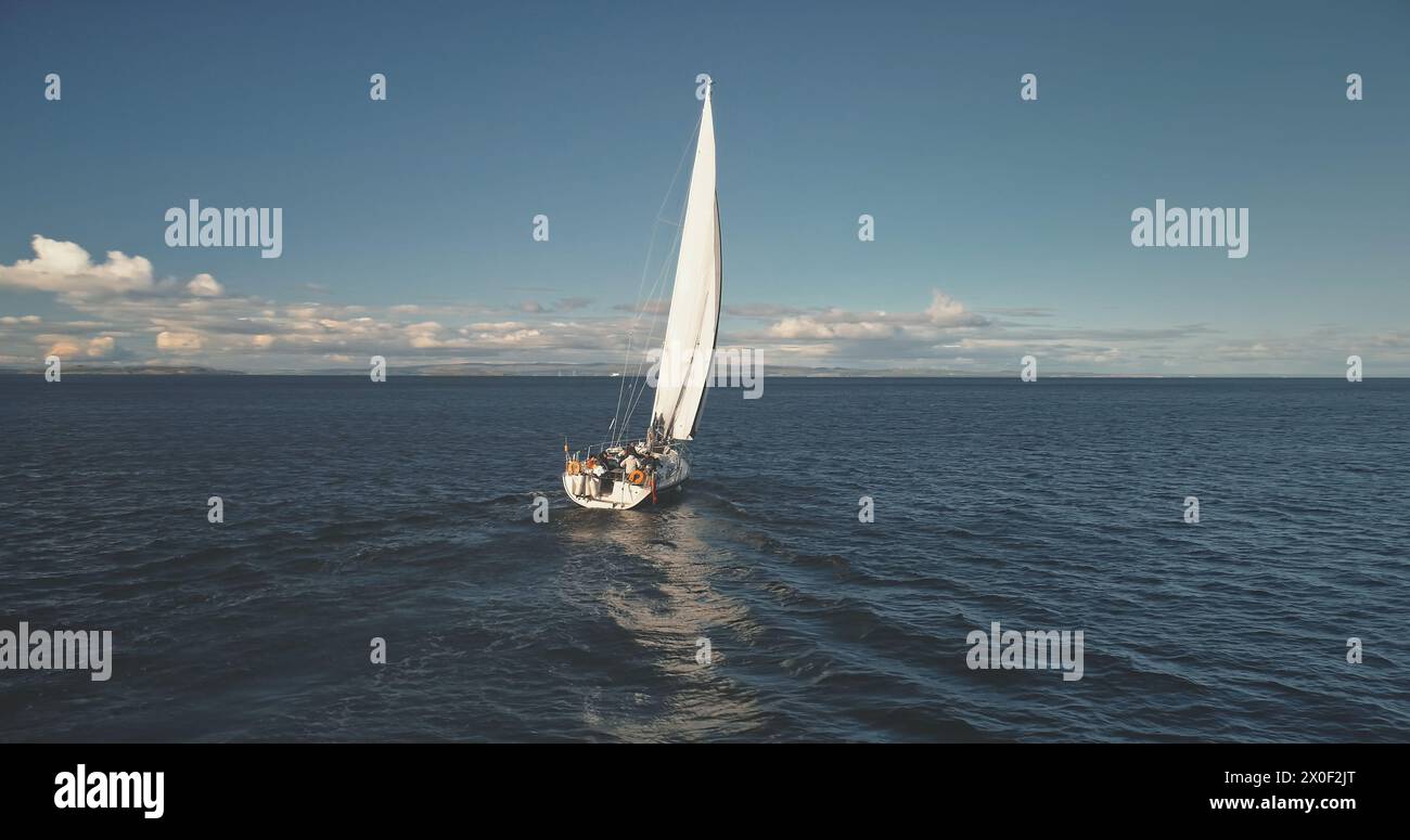Closeup yacht cruise at open sea aerial. Regatta on luxury sailboat at ...