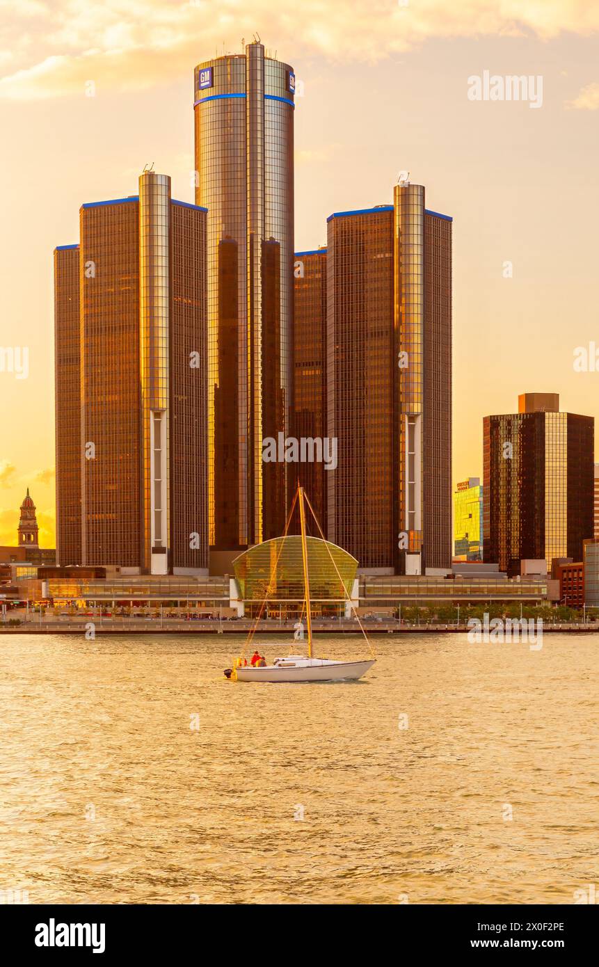 The Renaissance Center in Detroit, Michigan, USA, seen from the Detroit ...