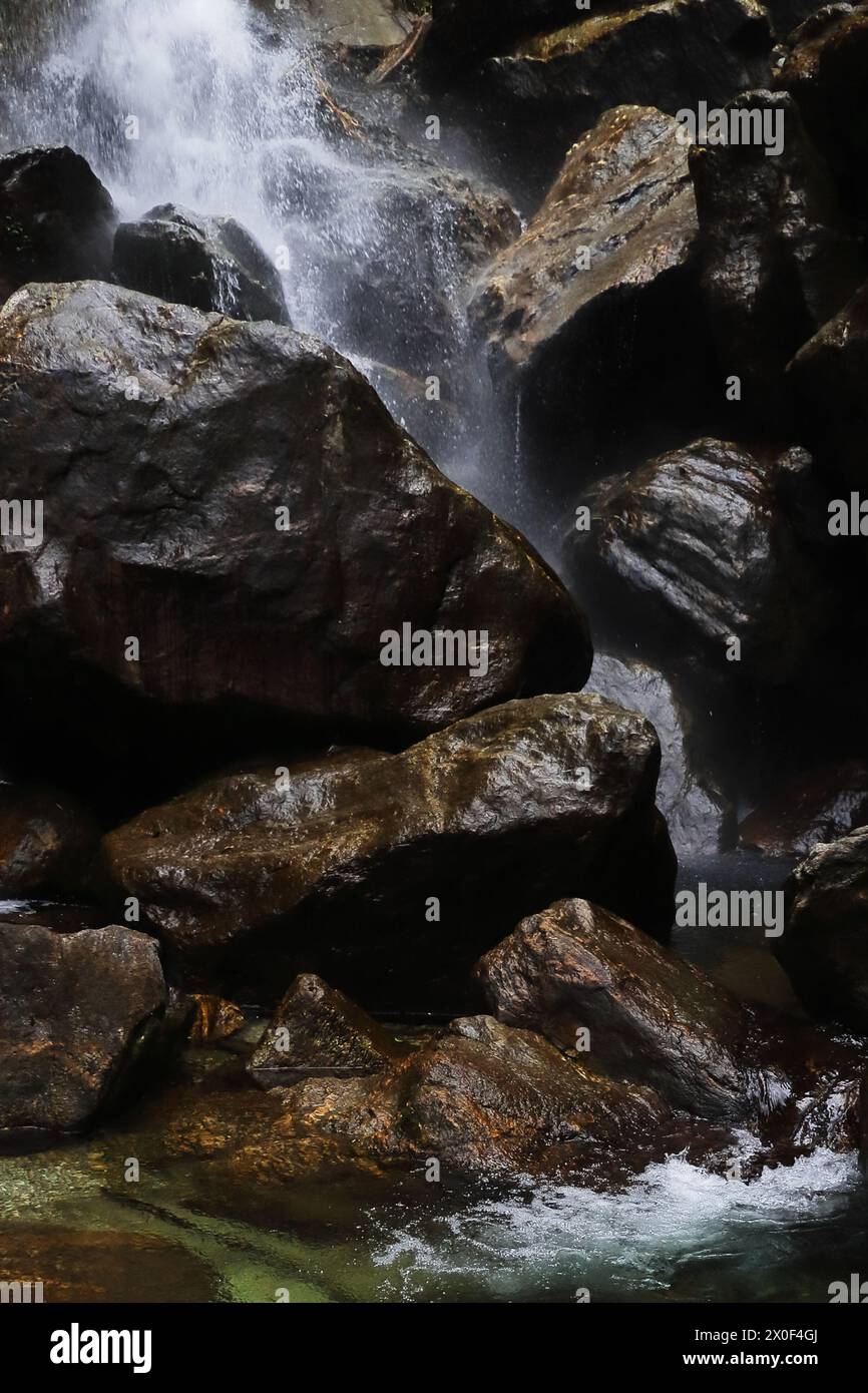 beautiful waterfalls of north sikkim,mountain stream flowing down to ...