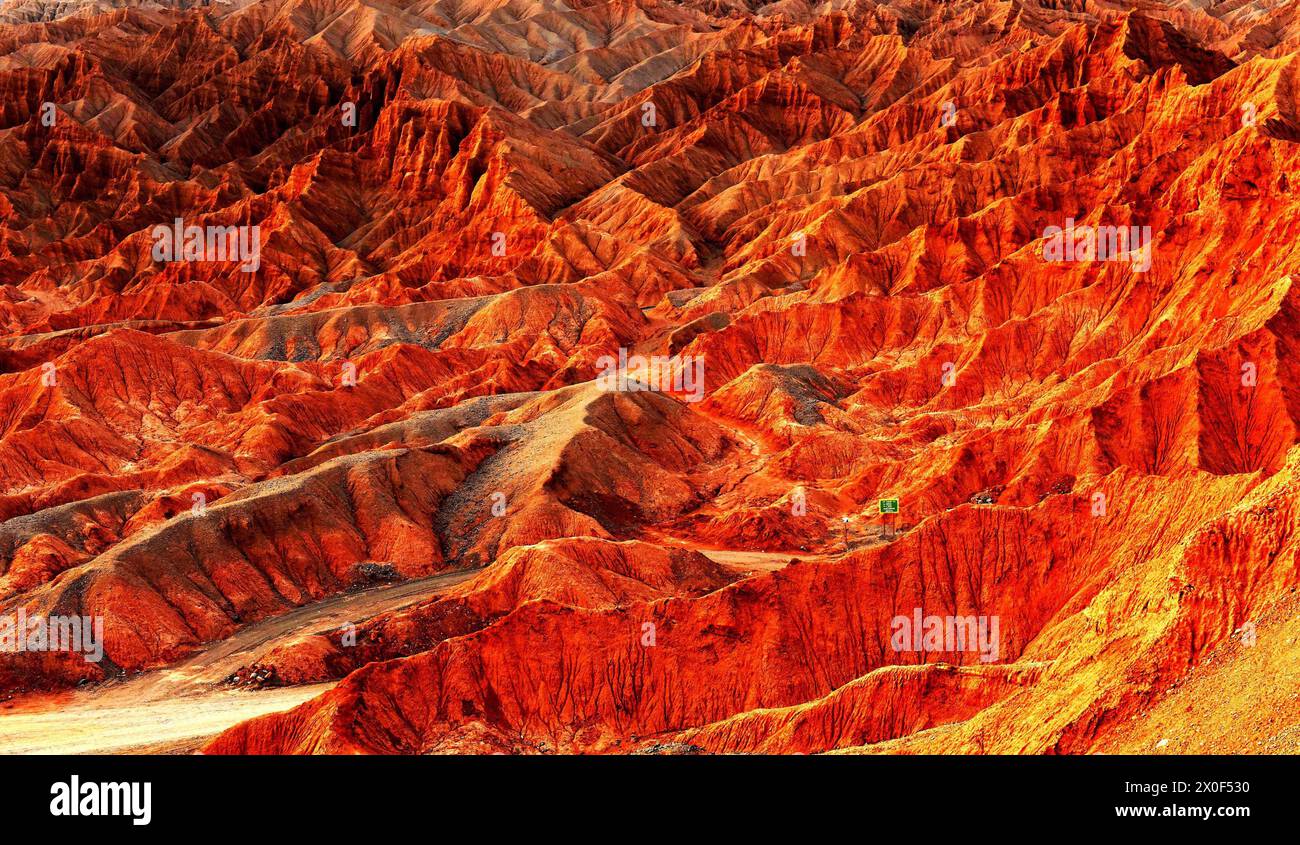 TURPAN, CHINA - APRIL 11, 2024 - Spectacular Danxia Danxia landform is seen at Huoyungu Scenic ...