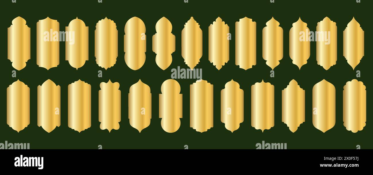 Golden Ramadan shapes set. Islamic Indian and Arabic frames. Window ...