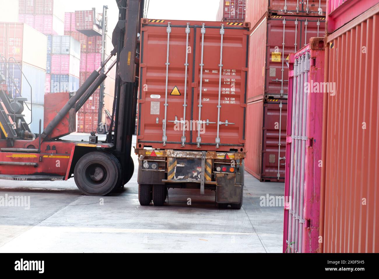 Forklift truck, cargo handling, container boxes in logistics shipping ...