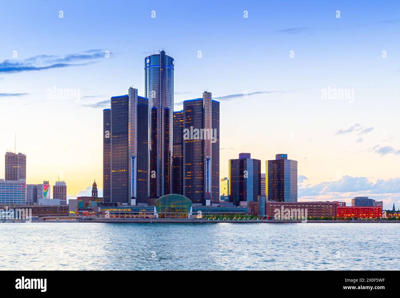The Renaissance Center in Detroit, Michigan, USA, seen from the Detroit ...