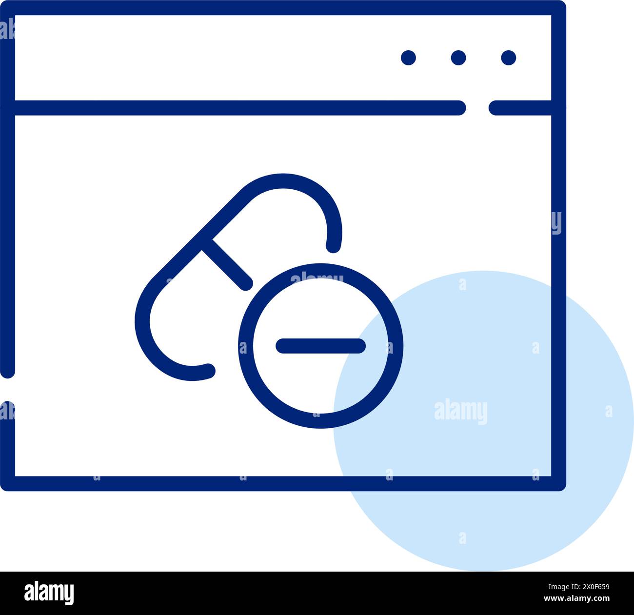 Icon with pills, tablets and browser page. Computer screen, online ...