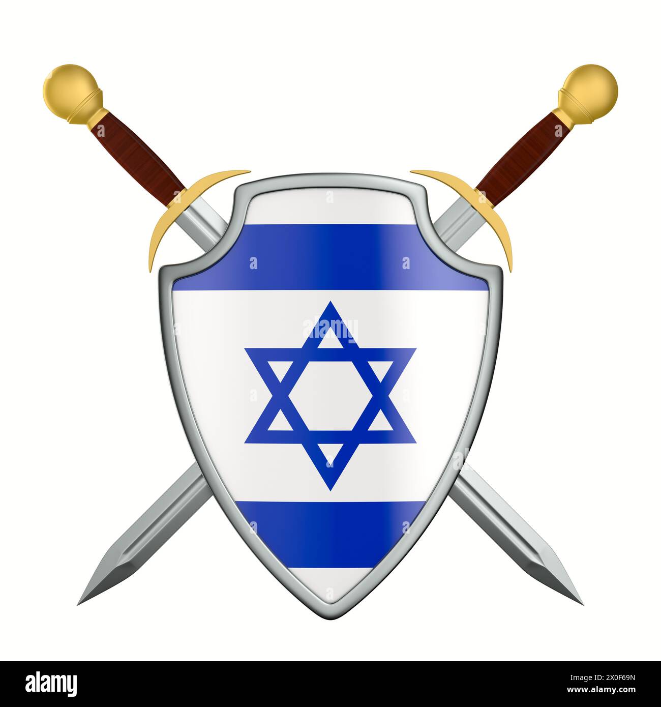 shield with israel flag and two swords on white background. Isolated 3D ...