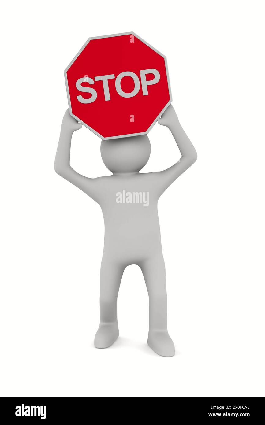 man hold sign stop on white background. Isolated 3D illustration Stock ...