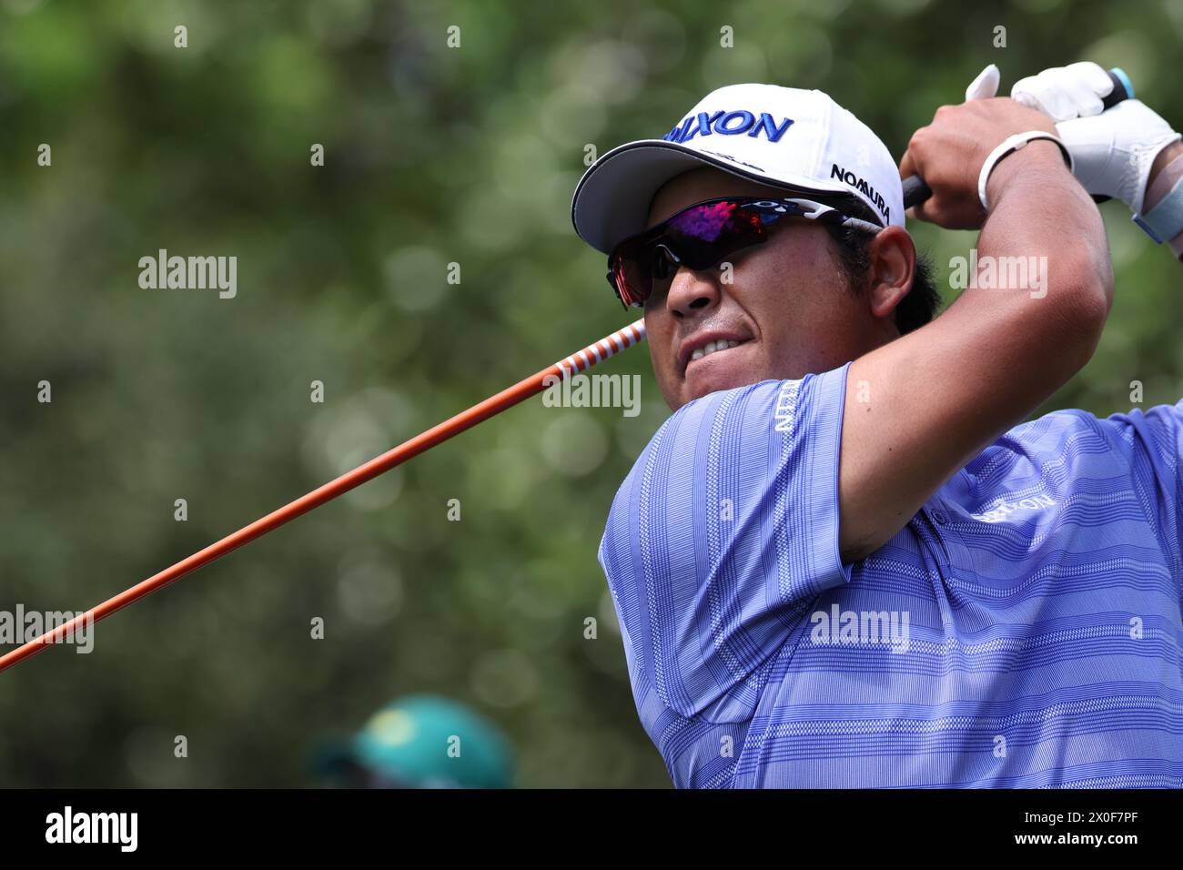 Japan's Hideki Matsuyama on the 5th hole during the day 1 of the 2024 Masters golf tournament at ...