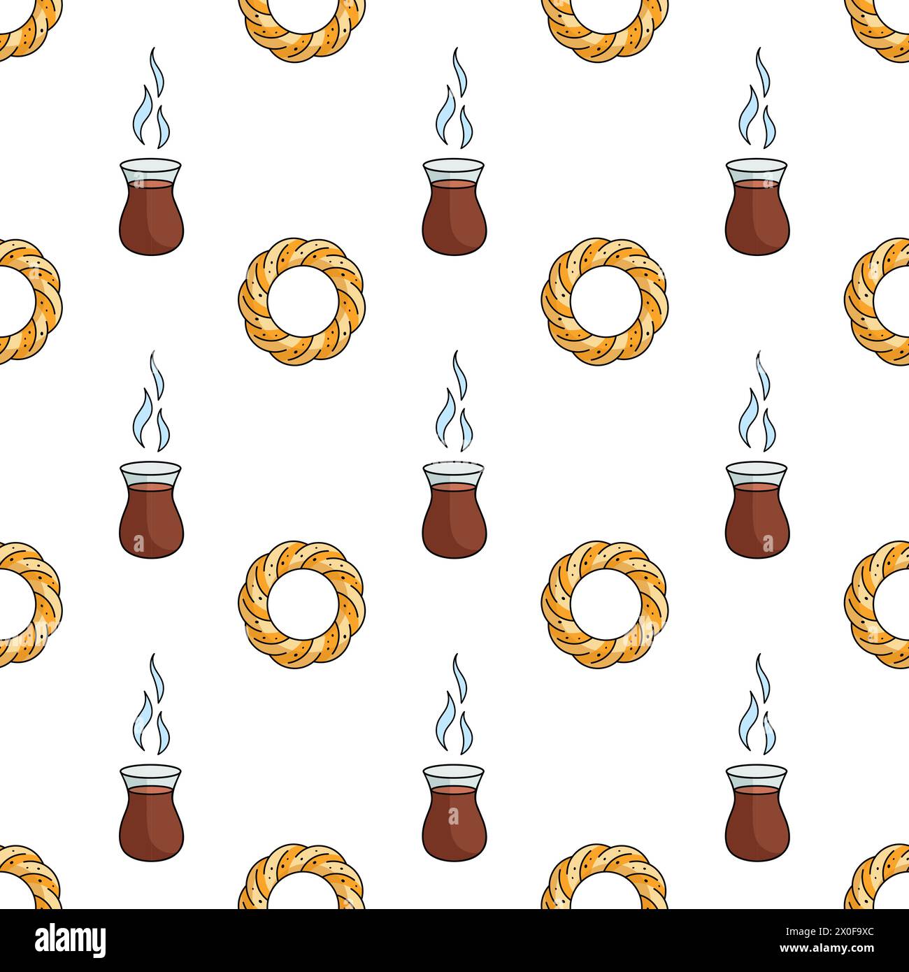 Seamless pattern with Turkish tulip shaped teacup and Turkish sesame ...