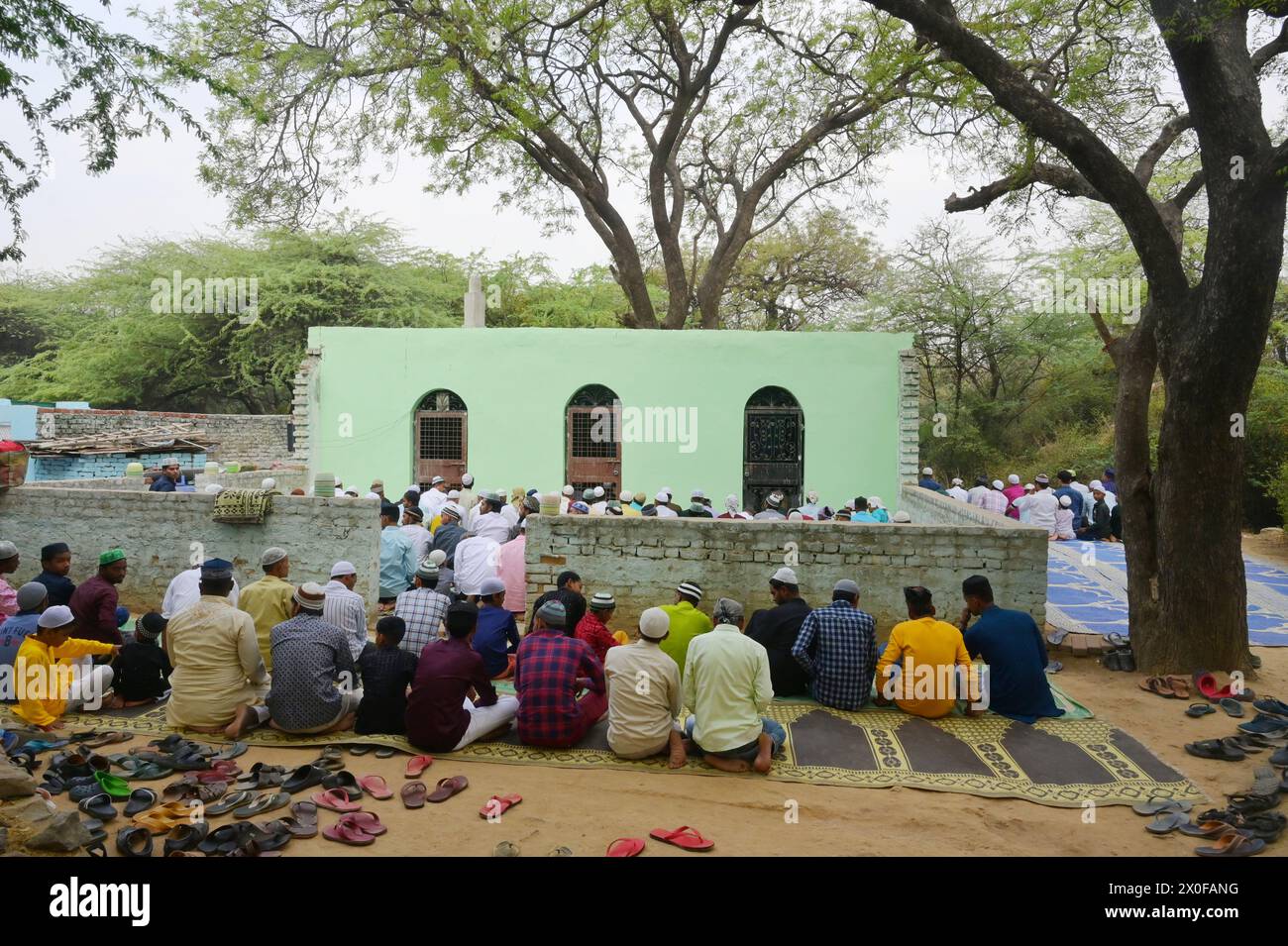 NEW DELHI, INDIA - APRIL 11: Muslim people offering Namaz of Eid-Ul ...