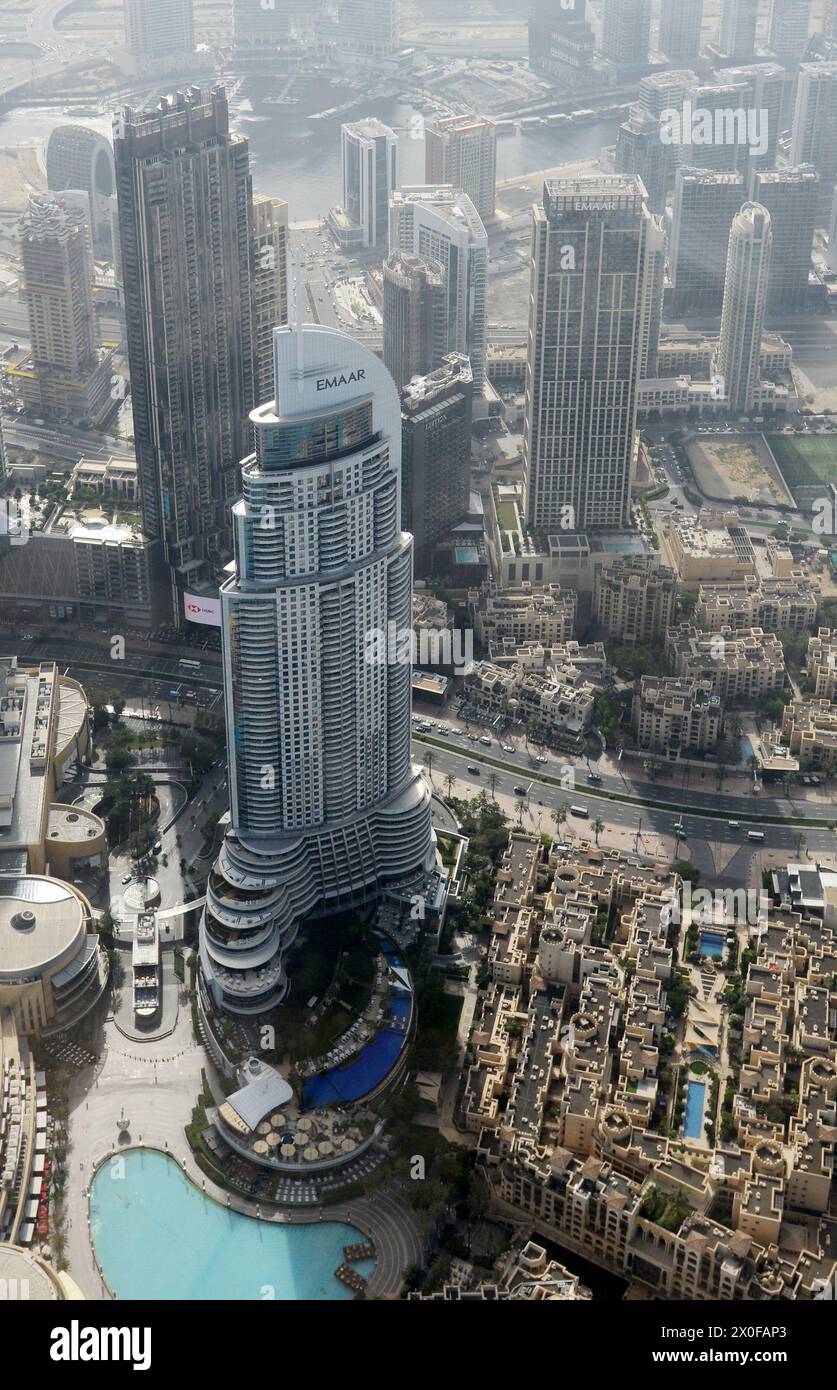 Aerial view of Souk Al Bahar, The address downtown tower in Dubai, UAE ...