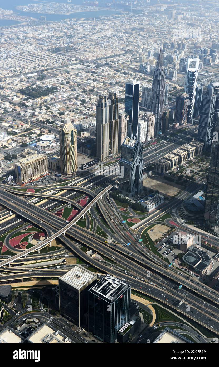Aerial view of the Dubai interchange in downtown Dubai, UAE Stock Photo ...