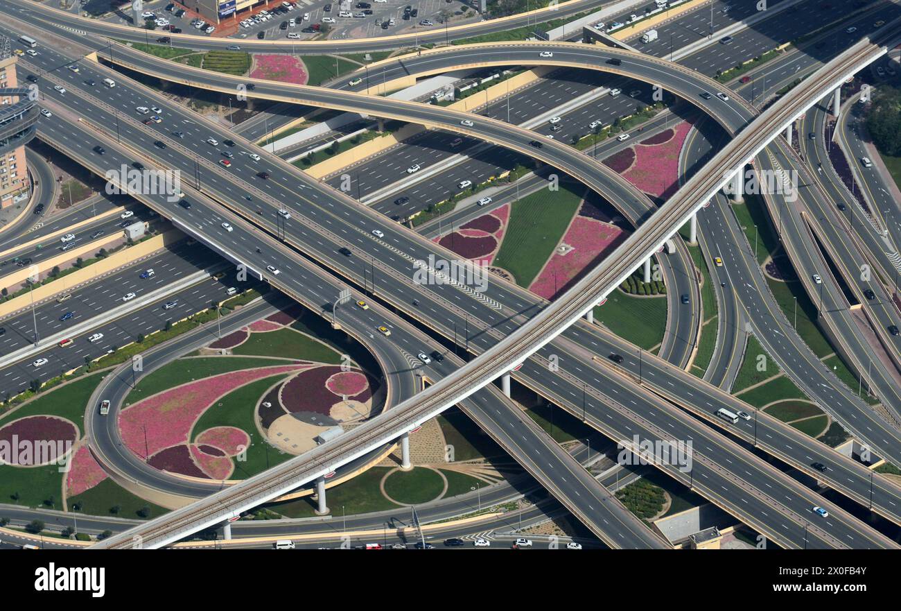 Aerial view of the Dubai interchange in downtown Dubai, UAE Stock Photo ...