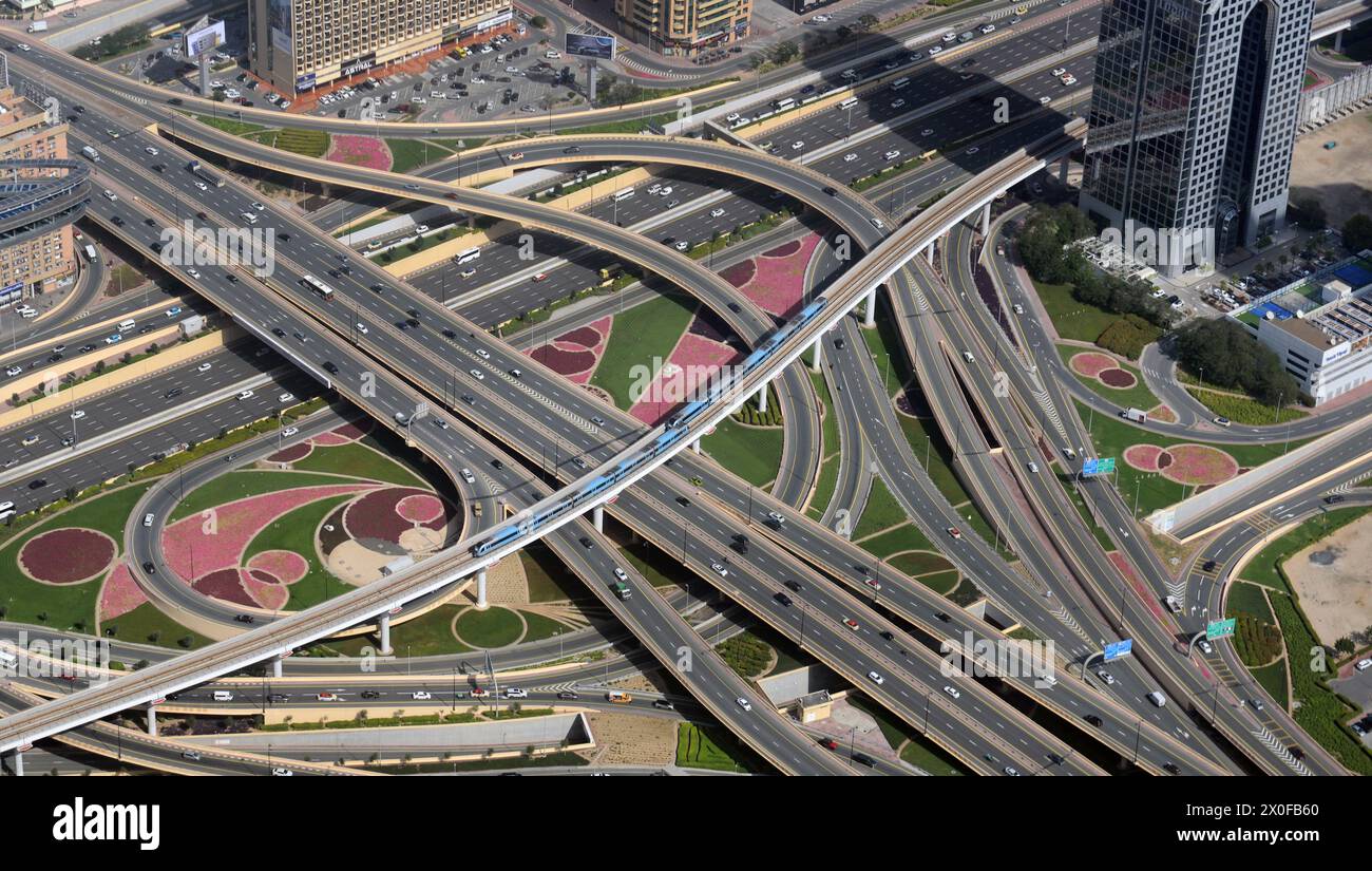 Aerial view of the Dubai interchange in downtown Dubai, UAE Stock Photo ...