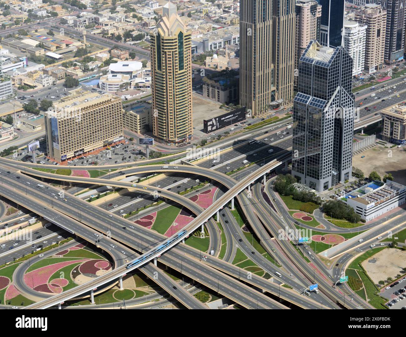 Aerial view of the Dubai interchange in downtown Dubai, UAE Stock Photo ...