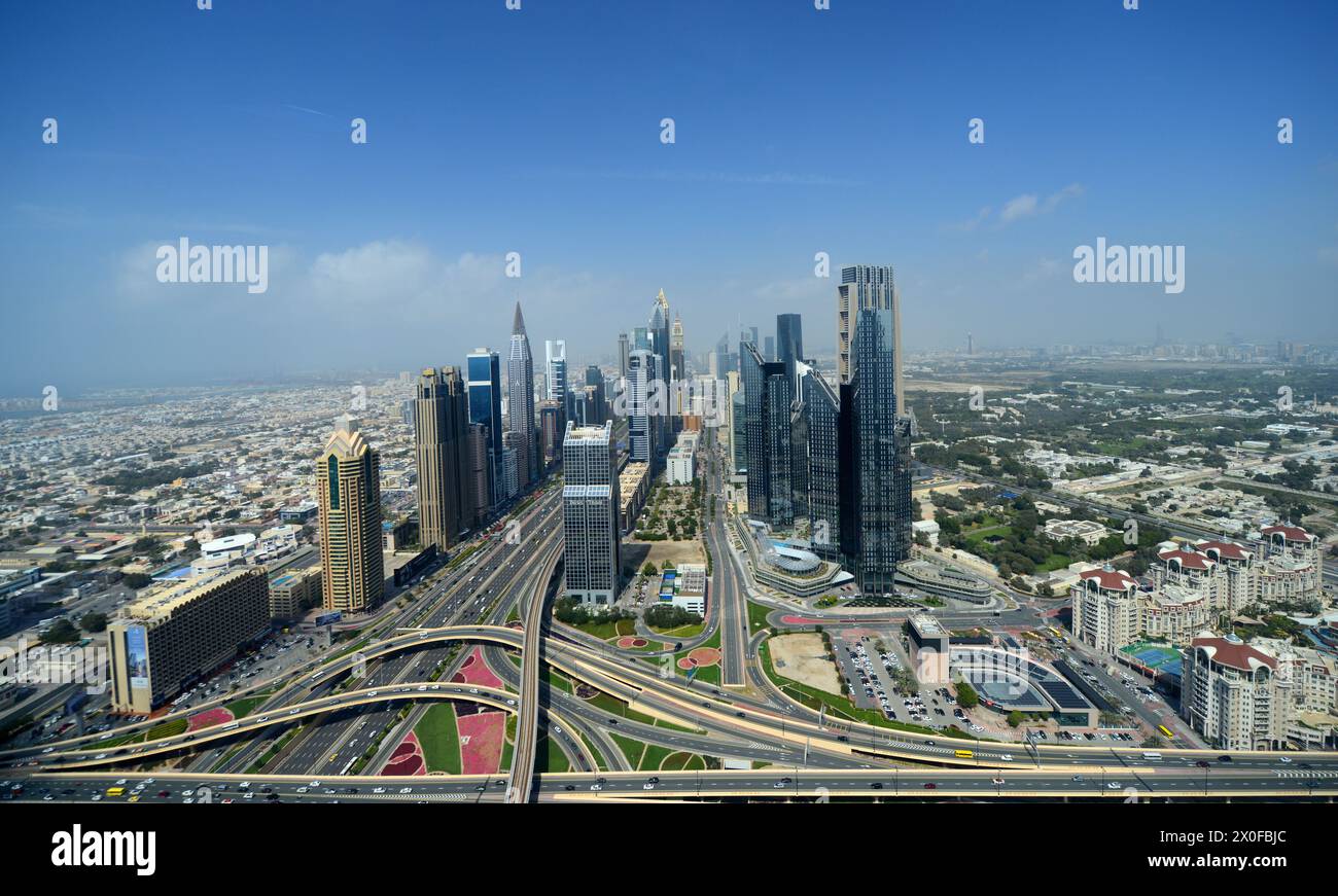 Aerial view of the Dubai interchange in downtown Dubai, UAE Stock Photo ...