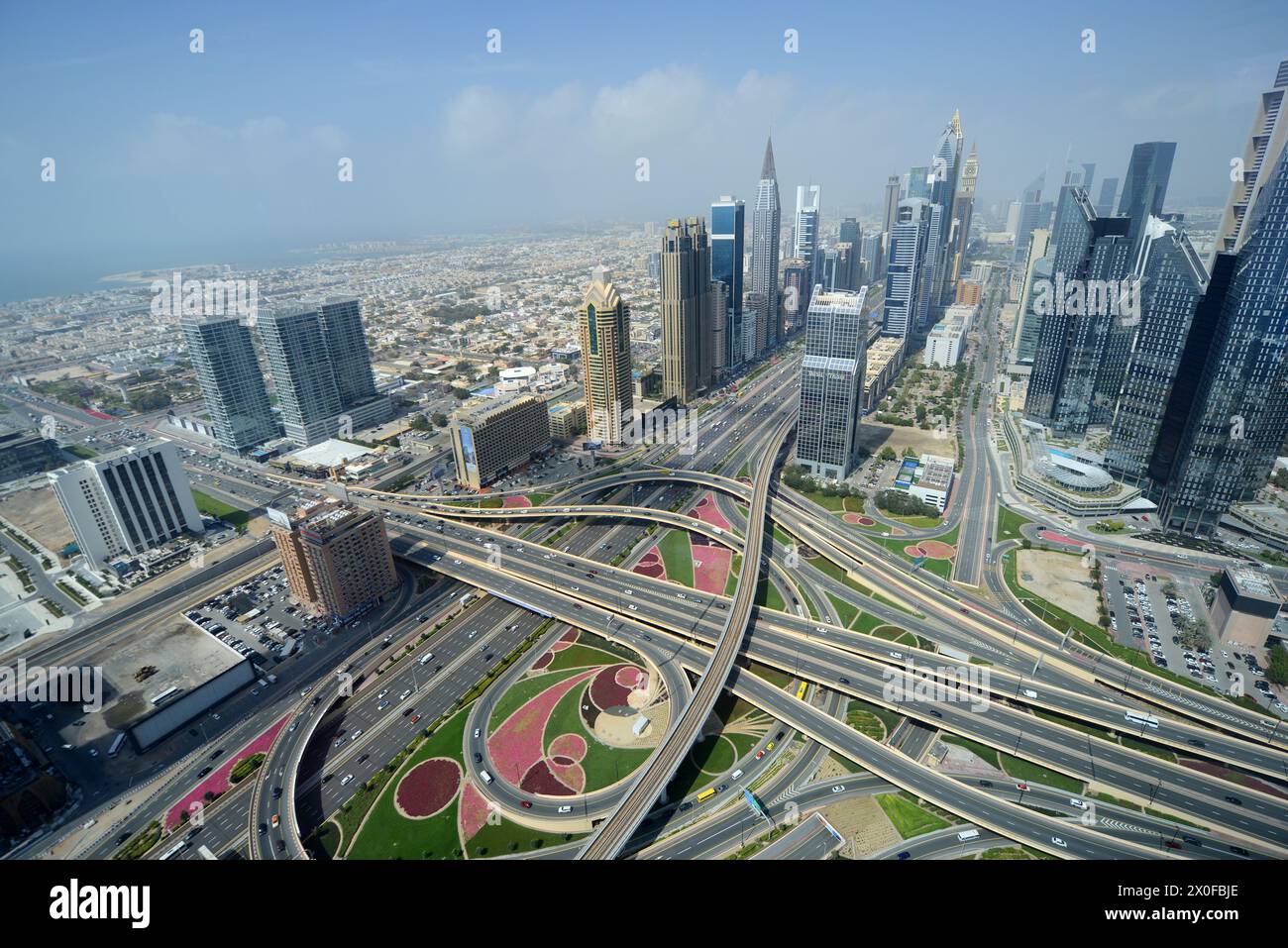 Aerial view of the Dubai interchange in downtown Dubai, UAE Stock Photo ...