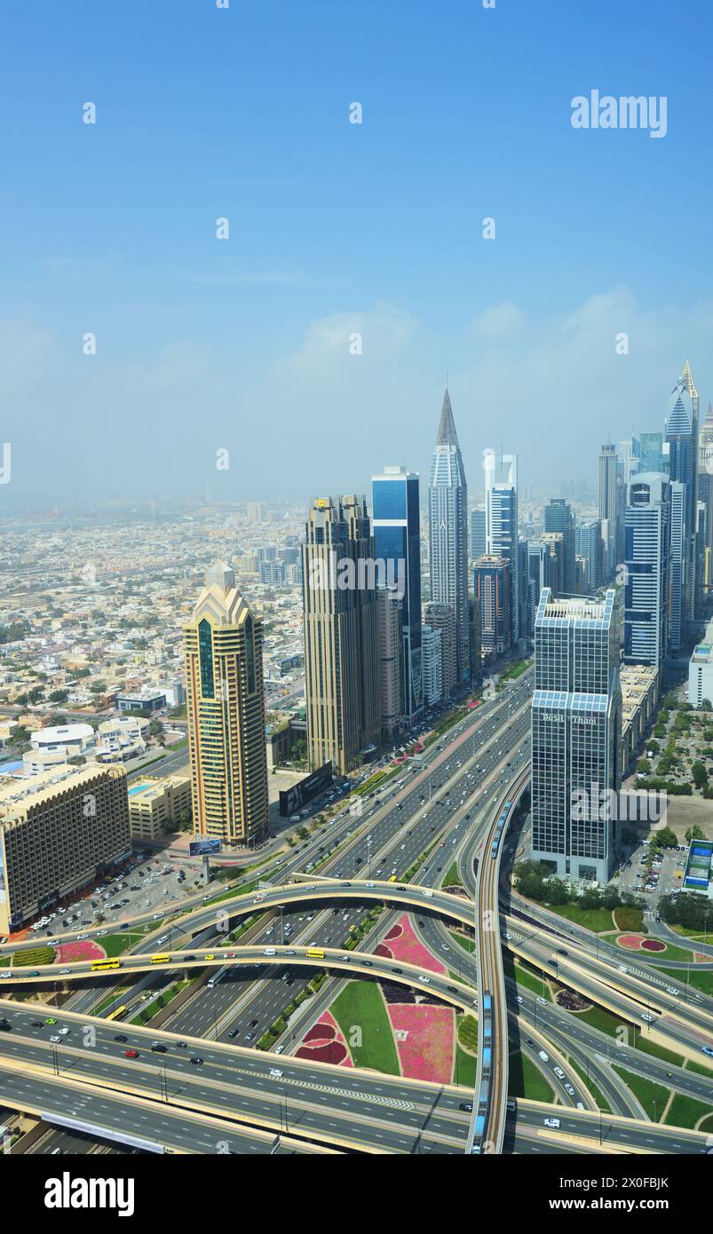 Aerial view of the Dubai interchange in downtown Dubai, UAE Stock Photo ...